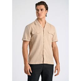 LINDBERGH Herren Leinenhemd "Leinenhemd (Kurzarm) Relaxed Fit", beige, Gr. L, Obermaterial: 55% Leinen, 45% Baumwolle, Hemden