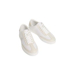 Calvin Klein Damen Plateausneaker "LOW PRO CUPS WT CANV MG", Gr. 38, beige, Textil, unifarben mit Farbeinsatz, Schuhe, Schn&uuml;rschuh, Halbschuh,