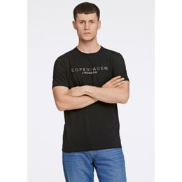 LINDBERGH Herren Kurzarmshirt "T-Shirt (Kurzarm) Relaxed Fit", schwarz, Gr. M, Obermaterial: 100% Baumwolle, Shirts