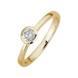 LYOMI Damen Fingerring "585/- Gelbgold 1 synth. Diam. 0,25 ct.", 054 (17,2), 0,25 VS = sehr kleine Einschl&uuml;sse, Goldgelb, Gold, Fingerringe