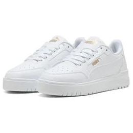 Sneaker Puma "SHUFFLE DOWNTOWN LO JR", Jungen, Gr. 39, wei&szlig; (Puma wei&szlig;, Puma wei&szlig;, Puma gold), Synthetik, Schuhe Sneaker, mit Schn&uuml;rverschluss, mit Gummilaufsohle, innen aus Textil