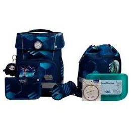 Schulranzen School-Mood "Champion Pro", Kinder, Gr. B/H/T: 30cm x 40cm x 23cm, blau (jonas (fu&szlig;ball) mit moodie maxi mut), Polyester, Rucks&auml;cke