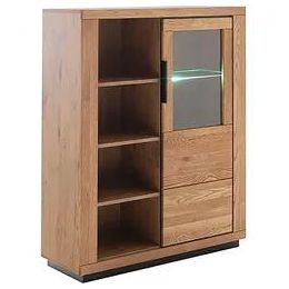 Kombikommode MCA LIVING "Greno Kombi-Highboard", beige (naturfarben), B:112cm H:142cm T:40cm, Glas, Holzwerkstoff, Massivholz, Sideboards, Kombikommode, durchgehende Lamelle