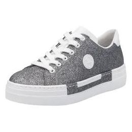 Sneaker Rieker, Damen, Gr. 37, silber (altsilberfarben glitter), Lederimitat, metallic, Schuhe Sneaker, Freizeitschuh, Halbschuh, Schn&uuml;rschuh mit Plateausohle
