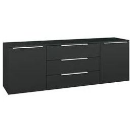 borchardt M&ouml;bel Sideboard BORCHARDT M&Ouml;BEL "Oliva, h&auml;ngend oder stehend mit Metallgriffen", schwarz (schwarz matt), B:166cm H:53cm T:35cm, Spanplatte, Sideboards, Sideboard, Breite 166 oder 200cm, 2 T&uuml;ren 3 Schubf&auml;cher