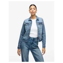 Jeansjacke Vila "VISHOW NEW L/S DENIM JACKET - NOOS", Damen, Gr. L, blau (light blau denim), Web, Obermaterial: 67% Baumwolle, 29% Polyester, 3% Viskose, 1% Elasthan, unifarben, normal, Jacken Jeansjacke