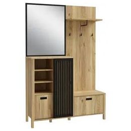 Kompaktgarderobe FORTE "Jytana", schwarz (mauvella eiche schwarz), B:132cm H:200,3cm T:40,2cm, Holzwerkstoff, Schr&auml;nke, Kompaktgarderobe, Stauraum, Lamellenoptik, Trendfarbe