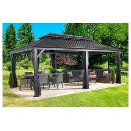 Pavillon Sojag "Gazebo Messina", grau (anthrazit, anthrazit), B/H/T: 598cm x 307cm x 363cm, Pavillons, BxT: 363x598 cm, mit 6 Moskitonetzen