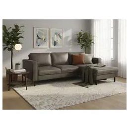 Ecksofa Home Affaire "Watkins, wahlweise mit Schlaffunktion/Bettkasten, moderne offene Naht", grau (hellgrau), B:232cm H:81cm T:161cm, 50% Leder, 40% Polyester, 10% Polyamid;Backing 60% Leder, Sofas, Ecksofa, Recamiere beidseitig montierbar, L-Form, Breite 232 cm