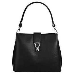 Umh&auml;ngetasche CLUTY, Damen, Gr. B/H/T: 25cm x 21cm x 13cm onesize, schwarz, Leder, leicht gl&auml;nzend, unifarben, Taschen Umh&auml;ngetasche, echt Leder, Made in Italy