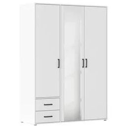 Dreht&uuml;renschrank Rauch "Kleiderschrank Schrank Garderobe W&auml;scheschrank VOYAGER", wei&szlig; (alpinwei&szlig;), B:140cm H:194cm T:53cm, Holzwerkstoff, Schr&auml;nke, Dreht&uuml;renschrank, mit modernen Griffen in Graumetallic, inkl. Schubk&auml;sten und Spiegel