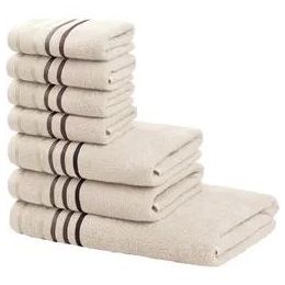 Handtuch Set OTTO HOME "Niki, Duschtuch, Handt&uuml;cher und G&auml;stet&uuml;cher", beige (creme), Walkfrottee, Walkfrottee, Obermaterial: 100% Baumwolle, Handtuch-Sets, Handt&uuml;cher mit mehrfarbiger Streifenbord&uuml;re, weich, aus 100% Baumwolle