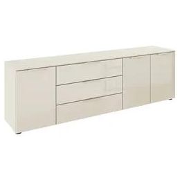 Kombikommode Rauch "Kommode T&uuml;rkommode Sideboard Kombikommode FLIPP mit Glasfront", beige (beige, glas beige (champagner)), B:200cm H:61cm T:42cm, Holzwerkstoff, Sideboards, Kombikommode, 3-t&uuml;rig mit 3 Schubladen und Soft-Close-Funktion sowie Glasfront