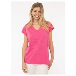 Kurzarmshirt Zwillingsherz "Positive Mind", Damen, Gr. S/M, pink, Web, Obermaterial: 95% Baumwolle, 5% Elasthan, bedruckt, unifarben, oversize Po-bedeckend, V-Ausschnitt, Shirts, V-Ausschnitt, Kurzarm, hinten etwas l&auml;nger, Baumwollmischung
