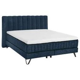 Boxspringbett "Baldwin", blau, B:202cm L:212cm, 100% Polyester, SET ONE BY Musterring, Komplettbetten, Boxspringbett, Liegefl&auml;che 180 x 200 cm, Duo-Matratze, Kopfteil mit Steifensteppung