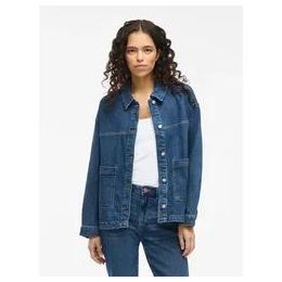 Jeansblazer Vila "VIJAF L/S DENIM JACKET - NOOS", Damen, Gr. 36, blau (medium blau denim detail:244), Denim/Jeans, Obermaterial: 99% Baumwolle, 1% Elasthan, unifarben, regular fit h&uuml;ftlang, Blazer