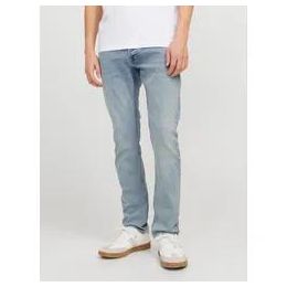 Jack & Jones Slim-fit-Jeans JACK & JONES "JJIGLENN Slim-Fit mit Stretch und praktischer 5-Pocket-Form", Herren, Gr. 28, L&auml;nge 32, blau (blau denim), Denim/Jeans, Obermaterial: 70% Baumwolle, 28% Polyester, 2% Elasthan, Abriebeffekte, slim fit kn&ouml;chellang, Jeans Slim-fit-Jeans, Baumwollmischung, slim fit