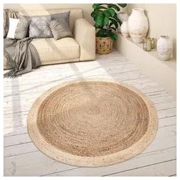 Teppich Paco Home "Viborg 594", beige, H:6mm &Oslash;:80cm, Jute, Teppiche, Teppich, Jute, Modern, Boho, Ethno, Handgefertigter Natur-Teppich