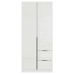 Dreht&uuml;renschrank OTTO HOME "Kleiderschrank Kleiderschr&auml;nke Schrank Garderobe AGORDO mit Glasfront", wei&szlig; (alpinwei&szlig;, glas kristallwei&szlig;), B:91cm H:229cm T:54cm, Holzwerkstoff, Schr&auml;nke, Dreht&uuml;renschrank, mit Au&szlig;enschubk&auml;sten, in 7 Breiten und 2 H&ouml;hen MADE IN GERMANY