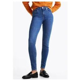 Skinny-fit-Jeans Tommy Hilfiger "HERITAGE COMO SKINNY RW", Damen, Gr. 32, L&auml;nge 34, blau (nos mid blau), Denim/Jeans, Obermaterial: 95% Baumwolle, 4% Elastomultiester, 1% Elasthan, unifarben, figurbetont lang, Jeans, mit Tommy Hilfiger Logo-Badge, 5-Pocket-Stil