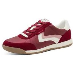 Sneaker Tamaris, Damen, Gr. 36, rot, Leder, Lederimitat, Textil, unifarben mit Farbeins&auml;tzen, Schuhe Sneaker, Freizeitschuh, Halbschuh, Schn&uuml;rschuh, weich gepolsterter Schaftrand