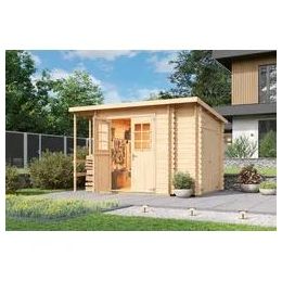 Gartenhaus Nordic Holz "Vilano 3", beige (naturbelassen), ohne Fu&szlig;boden, ohne Dacheindeckung, Massivholz, Gartenh&auml;user, Gartenhaus, mit 3 getrennten Bereiche