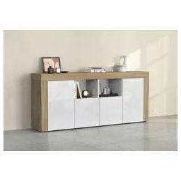 Sideboard OTTO HOME "CHRONOS Breite 200 cm mit 4 T&uuml;ren, 2 offene und 8 geschlossene F&auml;cher", wei&szlig; (wei&szlig; hochglanz, eiche wotan), B:200cm H:85cm T:40cm, FSC-zertifizierter Holzwerkstoff, Sideboards, Sideboard, Sideboard,Kommode, Schrank, Grifflos mit Push to Open, Made in Italy