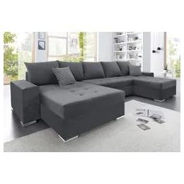 Wohnlandschaft Collection AB "Josy XXL U-Form, B: 333 cm, mit 2 Recamieren 77 & 97 cm", anthrazit, B:333cm H:84cm T:161cm, 100% Polyester, Sofas, Wohnlandschaft, Bettfunktion, Bettkasten & 2 Zierkissen, Federkern, Topseller