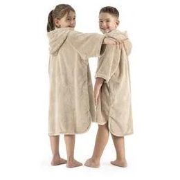 Badeponcho OTTO HOME "Lillou, f&uuml;r Kinder, ideal f&uuml;r Urlaub oder im Schwimmbad" Gr. 152, beige (sand), 152/164, Microfaser, Hausm&auml;ntel, weich und kuschelig, Fleece, pl&uuml;sch, Surfponcho