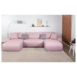 Wohnlandschaft Collection AB "Paola U-Form, B: 314 cm", rose, B:314cm H:41cm T:169cm, 100%Polyester, Sofas, Wohnlandschaft, Bettfunktion, Bettkasten & 4 Zierkissen, Federkern, Topseller