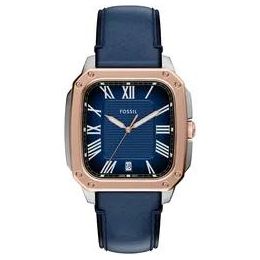 Quarzuhr Fossil "Crosby", blau, rosegoldfarben, Armbanduhren, Herren, Quarzuhr, Armbanduhr, Herrenuhr, Lederarmband, analog, Tag