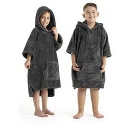 Badeponcho OTTO HOME "Lillou, f&uuml;r Kinder, ideal f&uuml;r Urlaub oder im Schwimmbad" Gr. 128, grau (anthrazit), 128/140, Microfaser, Hausm&auml;ntel, weich und kuschelig, Fleece, pl&uuml;sch, Surfponcho