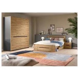 Schlafzimmer-Set Home Affaire "REHAT, 4-teilig, best. aus: Bett, Kleiderschrank & 2x Nachtkommode", eiche artisan, grau, B/H: 140cm x 200cm, Schlafzimmerm&ouml;bel-Sets