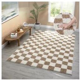 Hochflor-Teppich OTTO HOME "Kiiki, Karo-Muster" Gr. 4, taupe, B:160cm H:30mm L:230cm, Kunstfaser, Teppiche, Kariert, auff&auml;lliges Schachbrettmuster, Wohnzimmer, Schlafzimmer