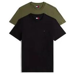 Tommy Hilfiger Rundhalsshirt TOMMY JEANS "TJM XSLIM 2PACK JERSEY TEE EXT", Damen, Gr. XXL, schwarz, dunkelgr&uuml;nery, Single Jersey, Obermaterial: 100% Baumwolle, slim fit normal, Rundhals, eingesetzt abgesteppte Kante, Shirts Rundhalsshirt, Logostickerei, 2Pack