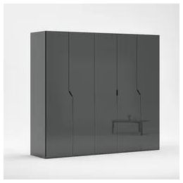 Kleiderschrank Home Affaire "AMETISTA, Dreht&uuml;renschrank, designgeformten Fronten", grau (anthrazit hochglanz), B:250cm H:223cm T:62,2cm, Holzwerkstoff, Schr&auml;nke, Kleiderschrank, Made in Italy, hochglanz lackiert, Basisausf&uuml;hrung, Zubeh&ouml;r extra