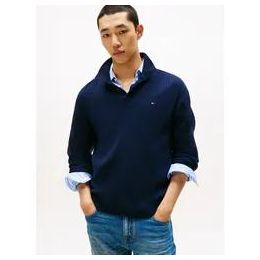 Troyer Tommy Hilfiger "PIMA CASH STRUCTURE MOCK", Herren, Gr. S, blau (desert sky), Strick, Obermaterial: 95% Baumwolle, 5% Kaschmir, normal, Rippb&uuml;ndchen, Pullover Troyer, Rippb&uuml;ndchen am Kragen, &Auml;rmel und Saum