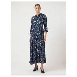 Hemdblusenkleid Y.A.S "YASSAVANNA LONG SHIRT DRESS", Damen, Gr. S, N-Gr, sargasso sea aop:liro, Web, Obermaterial: 100% Viskose, bedruckt, relaxed fit lang, Kleider, Sommerkleid, mit 3/4 &Auml;rmel