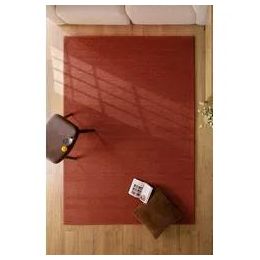 Teppich Wecon Home "Castello ONE", kamin rot, B:140cm H:7mm L:200cm, Schurwolle, Teppiche, Teppich, Schurwolle, Kurzflor mit Hoch-Tief-Effekt, Wohnzimmer, Streifenmuster