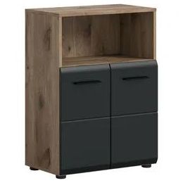 Midischrank Welltime "FLORENZ, TOPSELLER, Breite 60 cm, 2 T&uuml;ren, 1 Fachboden, 1 offene Fach", nox oak nb, schwarz matt, B:60cm H:80cm T:30cm, FSC-zertifizierter Holzwerkstoff, MDF, Schr&auml;nke, Midischrank, hochwertige MDF Front, Griff schwarz, Badschrank, Bad