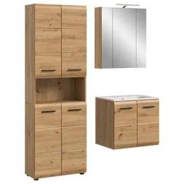 Badezimmer-Set Welltime, artisan oak nb, B:135cm H:185cm T:46cm, Holzwerkstoff, MDF, Kastenm&ouml;bel-Sets, Florenz, Badkombination 5-tlg,Artisan Oak NB. inkl. Waschbecken+Bel.