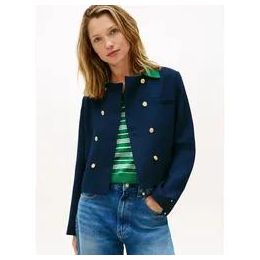 Kurzblazer Tommy Hilfiger "PREPPY TEXTURE LADY JACKET", Damen, Gr. 44, schwarz night navy, Web, Obermaterial: 50% Wolle, 50% Polyester, unifarben, regular fit, Rundhals, Blazer Kurzblazer