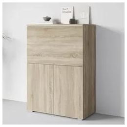 PC-Schrank Home Affaire "Vera, Sekret&auml;r, Home-Office-Schreibtisch mit LED-Beleuchtung", sonoma, B:90cm H:125,1cm T:42cm, Sekret&auml;re, Multifunktional mit Stauraum, klappbare Tischfl&auml;che, LED, B 90 cm
