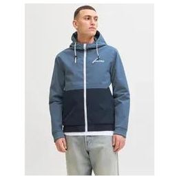 Jack & Jones Blouson JACK & JONES "JJERUSH mit Kapuze", Herren, Gr. XS, blau mirage detail:navy blazer, wei&szlig; blocking, Web, Obermaterial: 100% Polyester, slim fit normal, ohne Ausschnitt, Rippb&uuml;ndchen, Jacken Blouson, Kunstfaser, regular fit