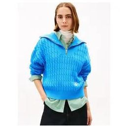 Troyer Tommy Hilfiger "CO CABLE MID GG 1/2 ZIP LS SWT", Damen, Gr. XXL (44), mesmerizing blau, Strick, Obermaterial: 100% Baumwolle, unifarben, regular fit, Rippb&uuml;ndchen, Pullover Troyer, mit Zopfmuster