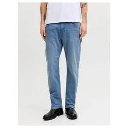 Jack & Jones Straight-Jeans JACK & JONES "JJICLARK JJORIGINAL SQ 2", Herren, Gr. 28, L&auml;nge 32, blau denim, Denim/Jeans, Obermaterial: 76% Baumwolle, 22% Polyester, 2% Elasthan, Abriebeffekte, straight fit lang, Jeans Straight-Jeans, Baumwollmischung, straight fit