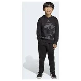 Trainingsanzug Adidas SPORTSWEAR "SEASONAL ESSENTIALS CAMO FLEECE KLEINKINDER", Jungen, Gr. 104, schwarz, carbon, Obermaterial: 70% Baumwolle, 30% Polyester, Sportanz&uuml;ge Trainingsanzug