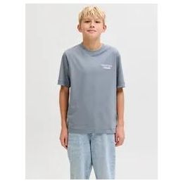 Jack & Jones T-Shirt JACK & JONES JUNIOR "JORNORREBRO TYPO TEE SS CREW NECK SN JNR", Jungen, Gr. 164, tradewinds, Single Jersey, Obermaterial: 100% Baumwolle, bedruckt, relaxed fit normal, Rundhals, Shirts T-Shirt