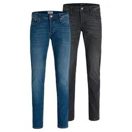 Jack & Jones Slim-fit-Jeans JACK & JONES "JJIGLENN JJORIGINAL SQ 270/223 2 PK MP", Herren, Gr. 29, L&auml;nge 34, blau denim pack:schwarz denim, Denim/Jeans, Obermaterial: 76% Baumwolle, 22% Polyester, 2% Elasthan, Abriebeffekte, slim fit lang, Jeans Slim-fit-Jeans
