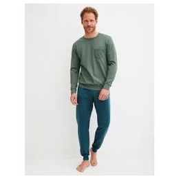 Schlafanzug Calida "Relax Imprint 2", Herren, Gr. XXL (58/60), laurel gr&uuml;n, Single Jersey, Obermaterial: 100% Baumwolle, bequem lang, Rundhals, angesetztes B&uuml;ndchen, Homewear-Sets Schlafanzug, aus weicher Single-Jersey-Qualit&auml;t, mit langem Arm, Rundhalsausschnitt